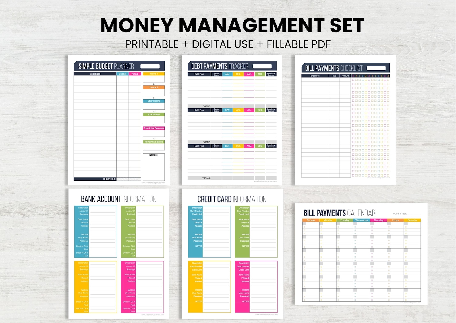 Money Management Set - Fillable, Financial Printables, Bill Organizer ...