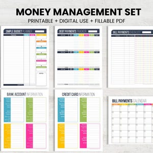 Money Management Set - Fillable, Financial Printables, Bill Organizer ...
