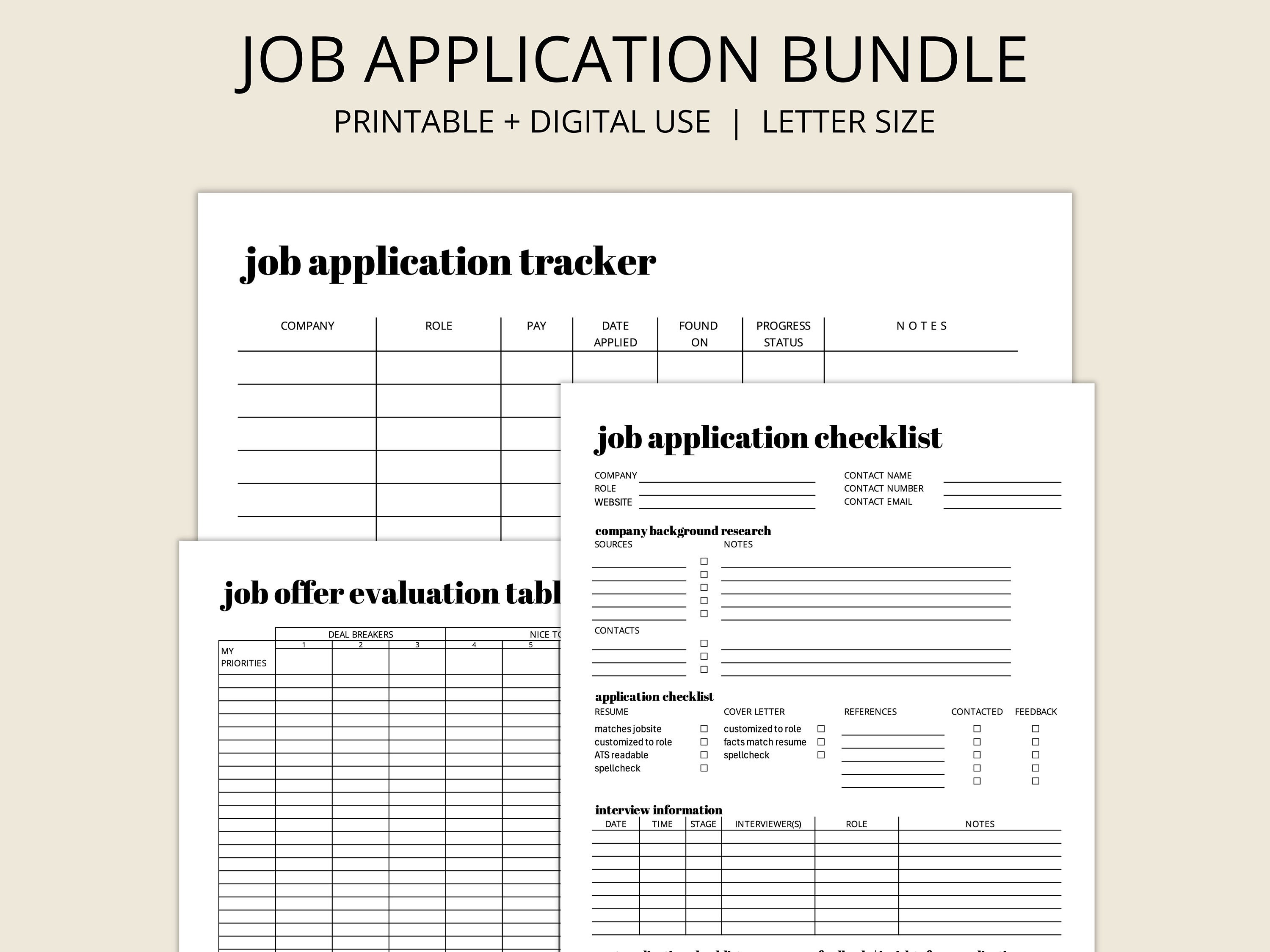 Job Application Bundle Job Tracking, Job Application Checklist, Job ...