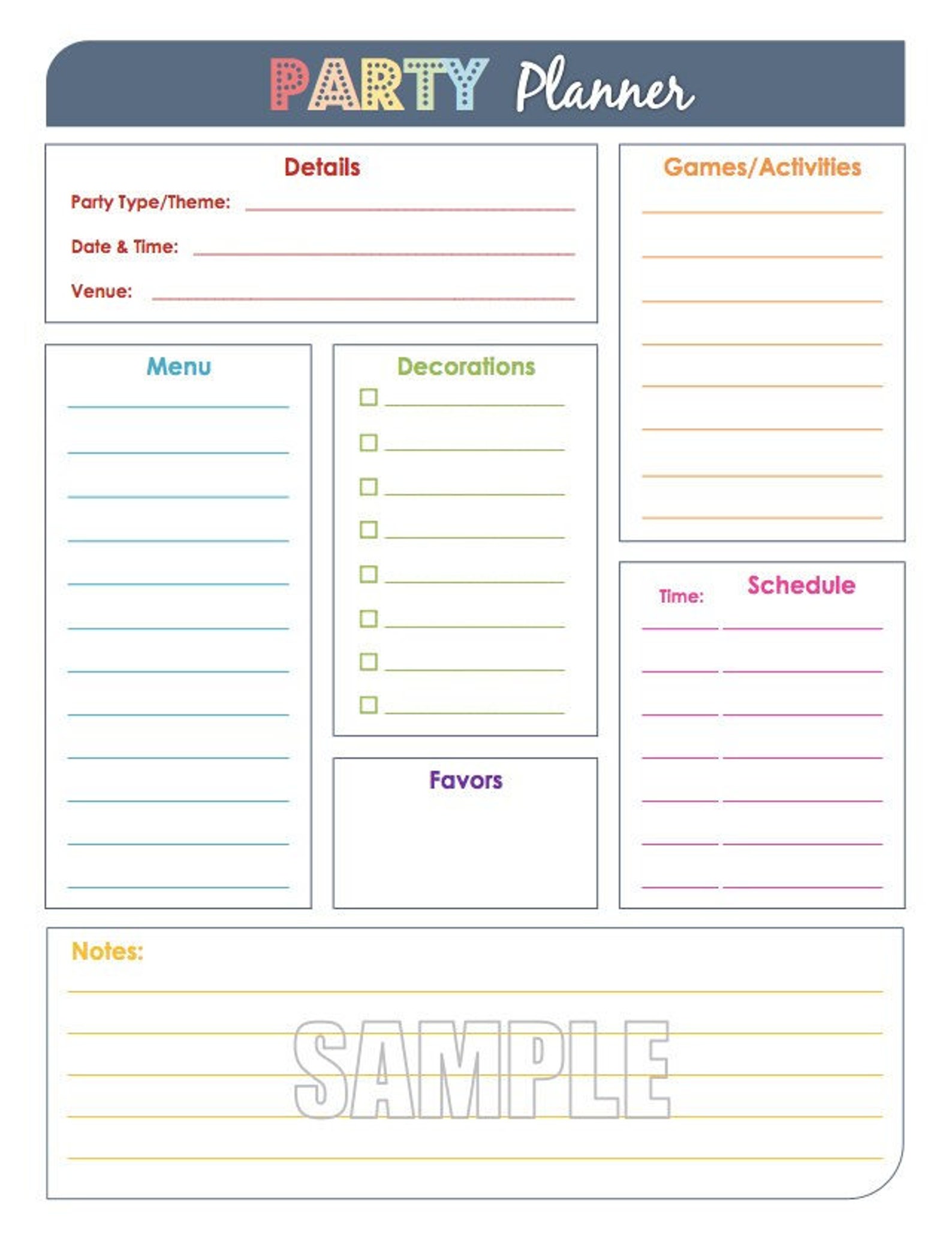 Party Planner and Party Guest List Set Fillable Organizing - Etsy