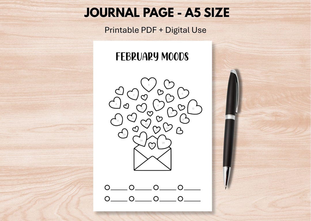 February Mood Tracker Printable, Cozy Valentine's Heart Themed Mood ...