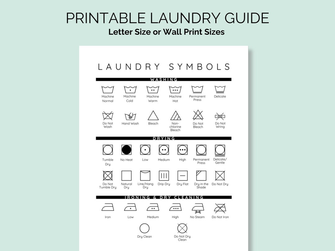 Laundry Symbols Guide Printable Laundry Symbols Wall Print Laundry ...