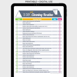 31 Day House Cleaning Routine or Schedule - Printable and Fillable ...