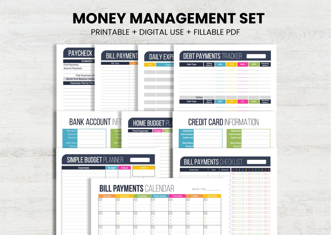 Money Management Set - Fillable, Financial Printables, Bill Organizer ...