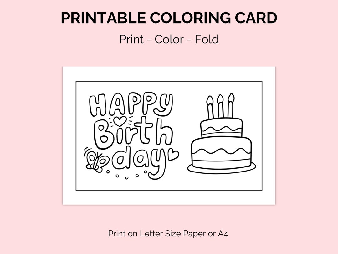 Printable Birthday Coloring Card DIY Birthday Greeting Card Colouring ...