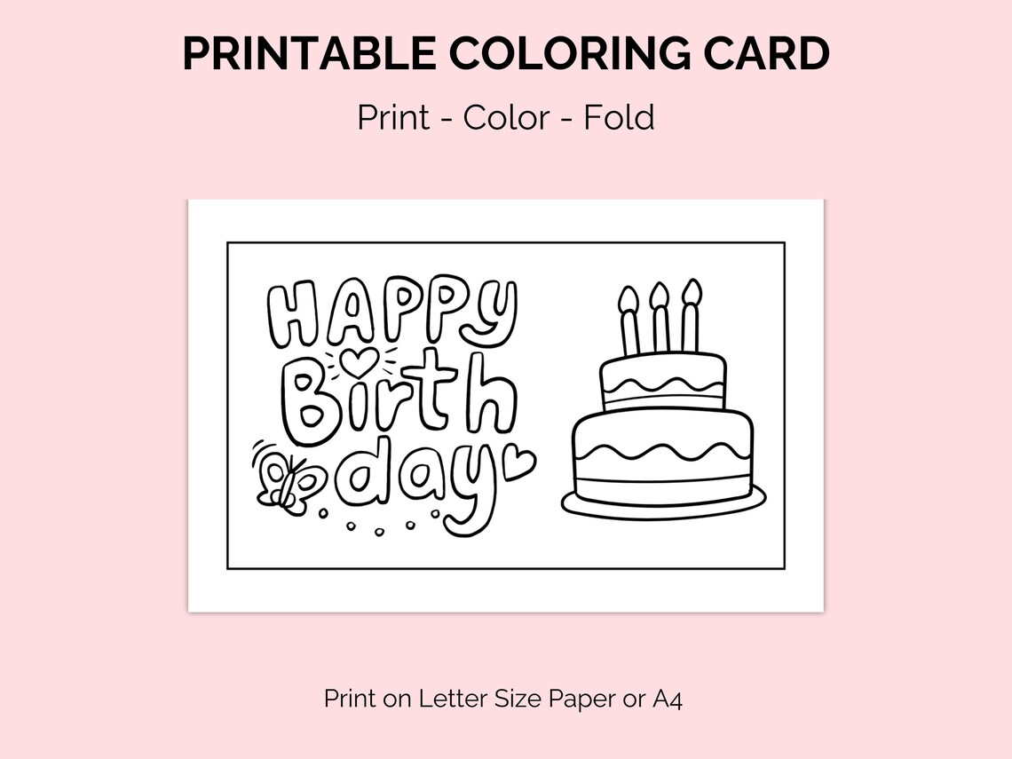 Printable Birthday Coloring Card DIY Birthday Greeting Card Colouring ...