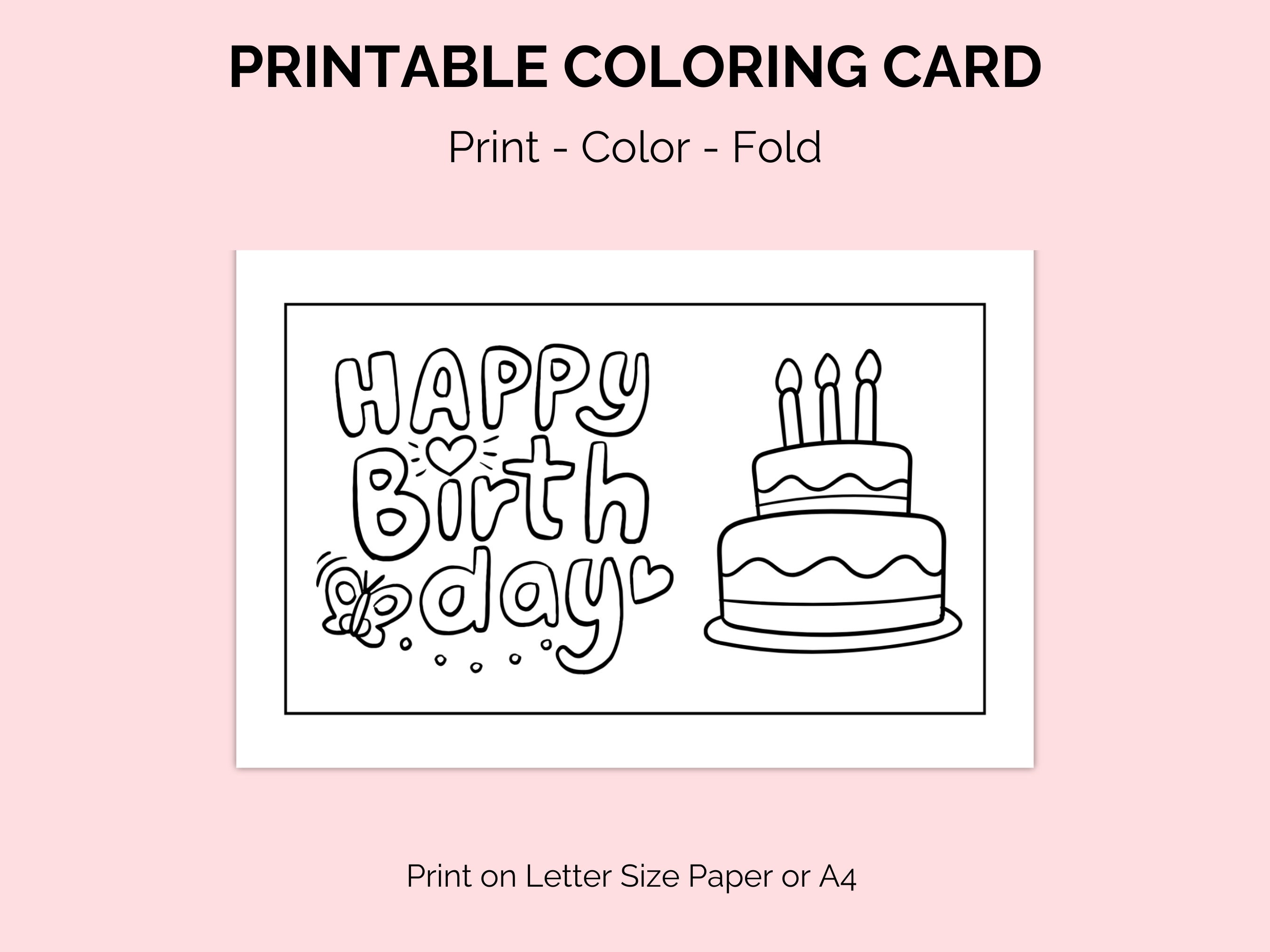 Printable Birthday Coloring Card DIY Birthday Greeting Card Colouring ...