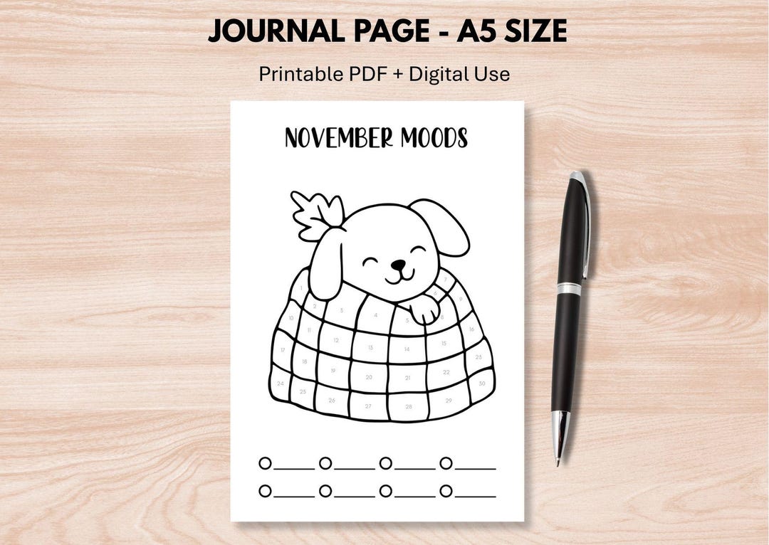 November Mood Tracker Printable, Cozy Dog Mood Tracker, Bullet Journal ...