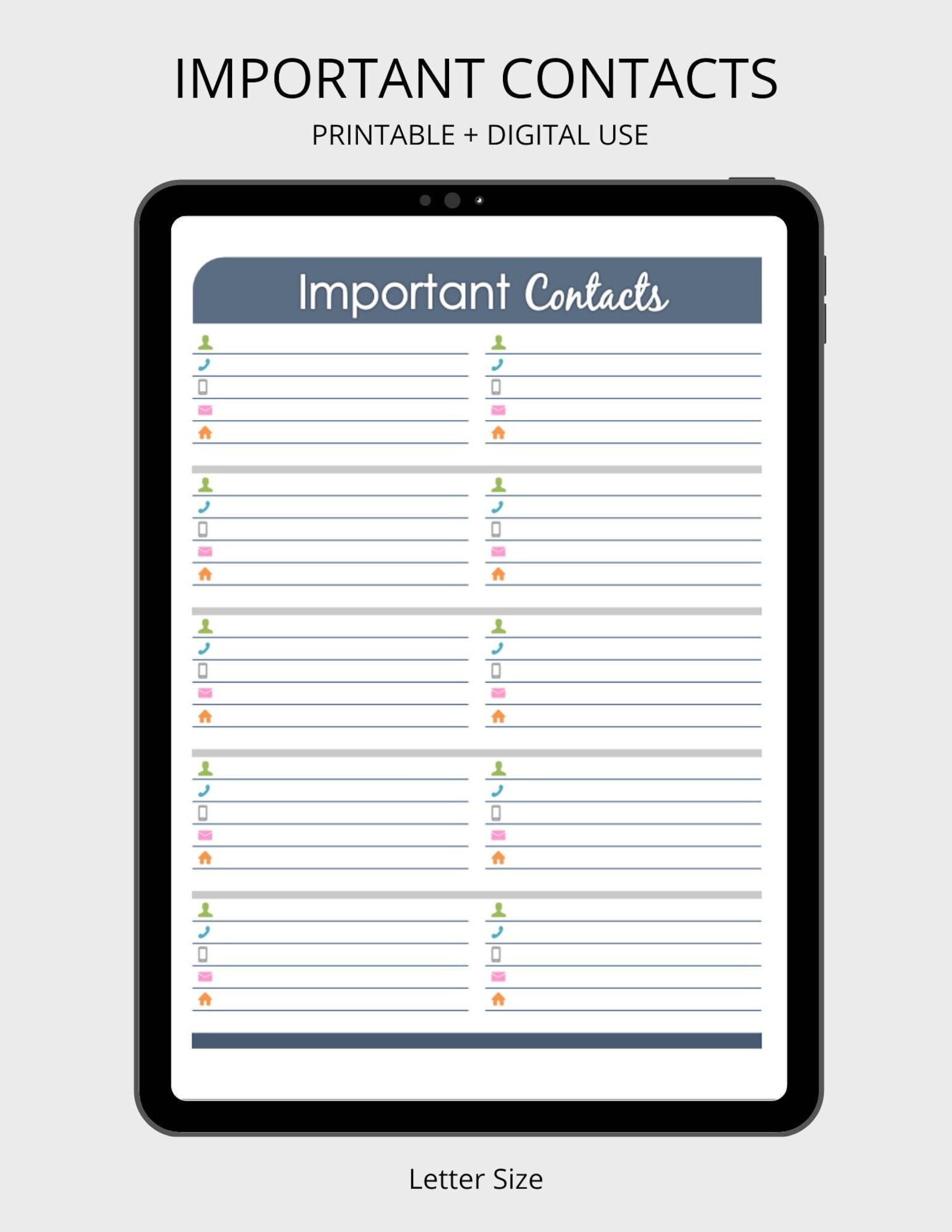 Important Contacts Printable PDF Fillable Organizing Printable, Address ...