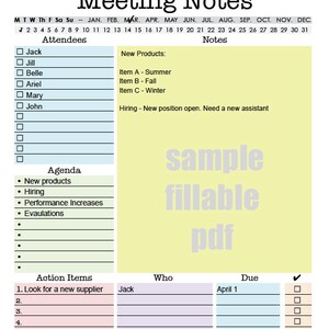 Meeting Notes Printable Pdf, Work Organizer, Office Organizer, Meeting ...