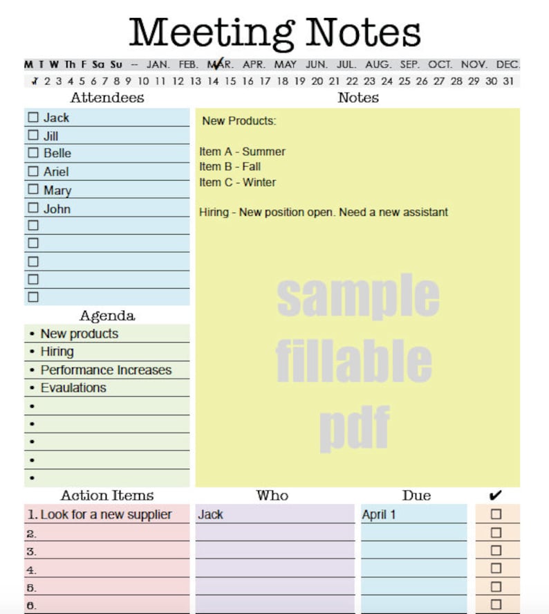 Meeting Notes printable pdf work organizer office | Etsy
