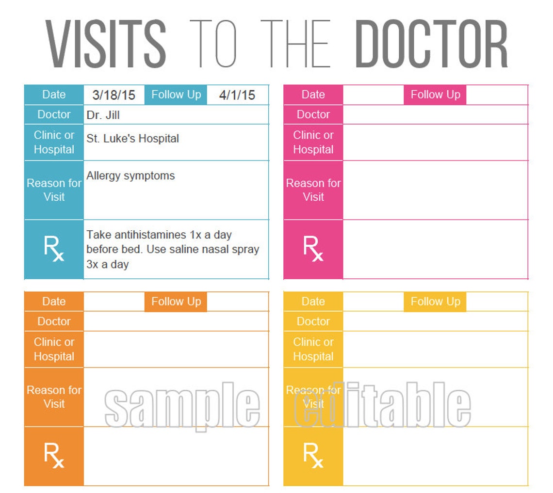 Visits to the Doctor Medical Printable Healthcare | Etsy