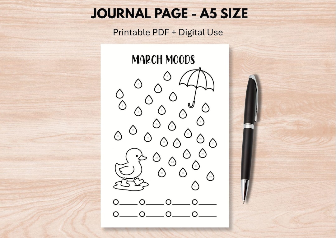 March Mood Tracker Printable, Cute Coloring Themed Mood Tracker, Bullet ...