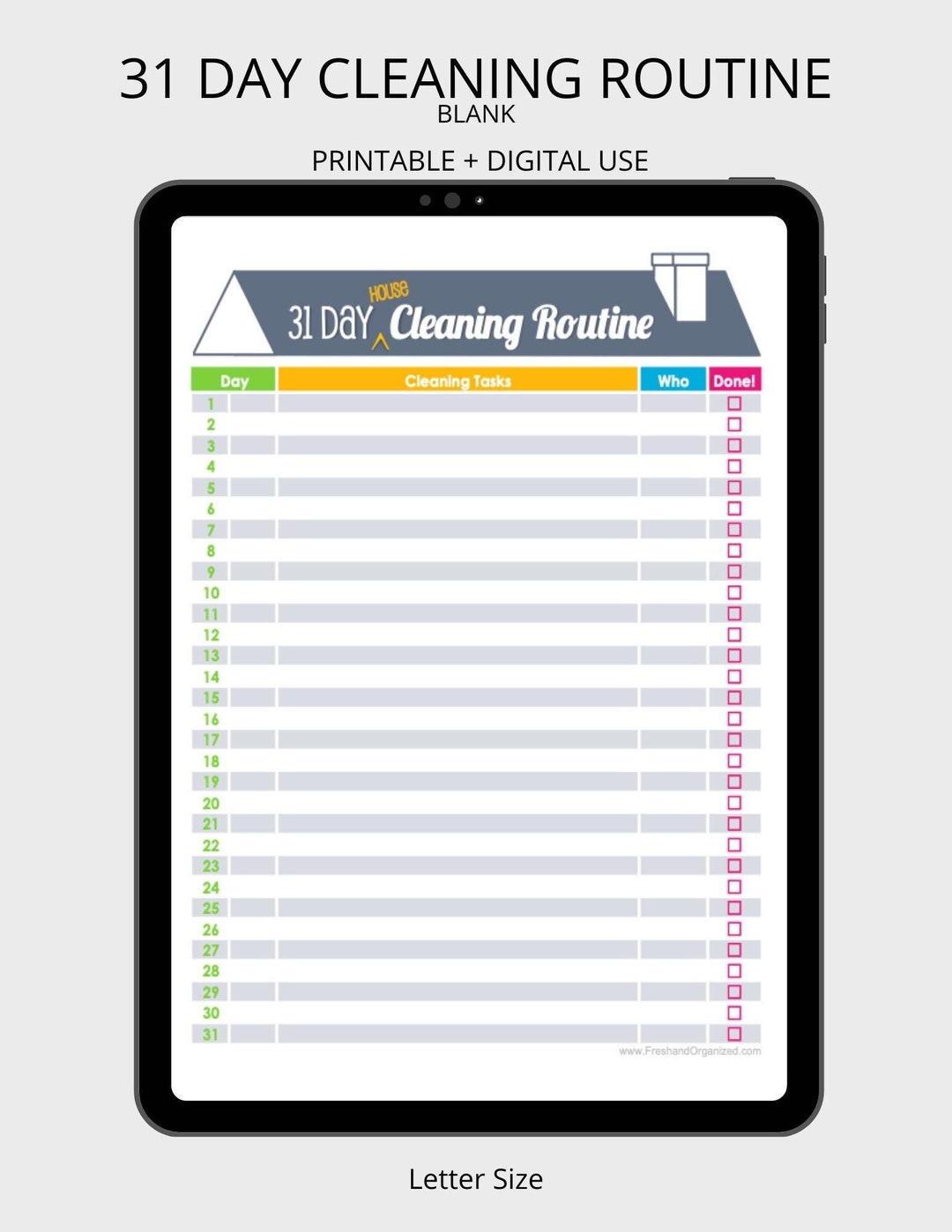 31 Day House Cleaning Routine or Schedule - Printable and Fillable ...