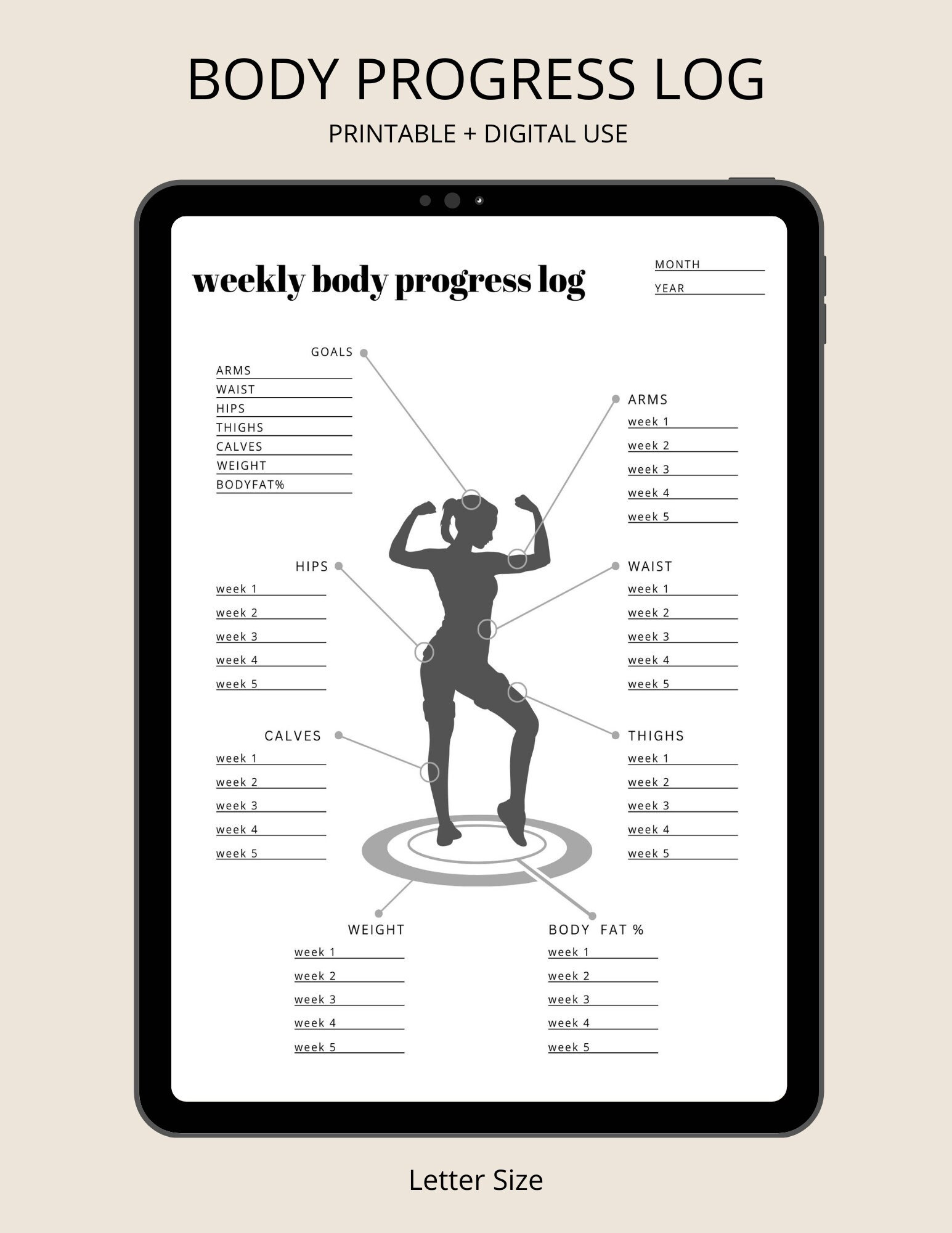 Weekly Body Progress Log - Health Tracker, Body Measurements Tracker ...