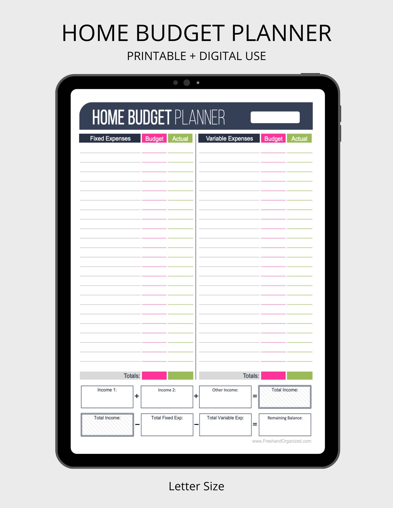 Home Budget Planner - Worksheet - Fillable - Personal Finance ...