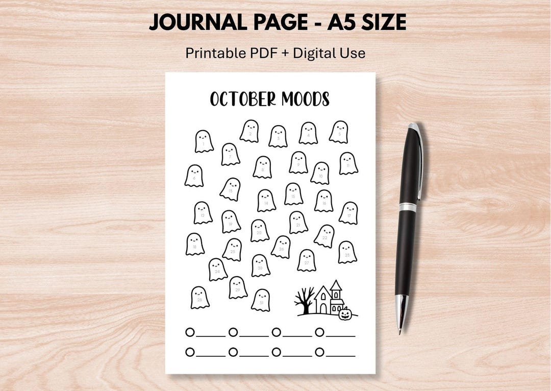 October Halloween Themed Mood Tracker Printable, Cute Ghost Mood ...