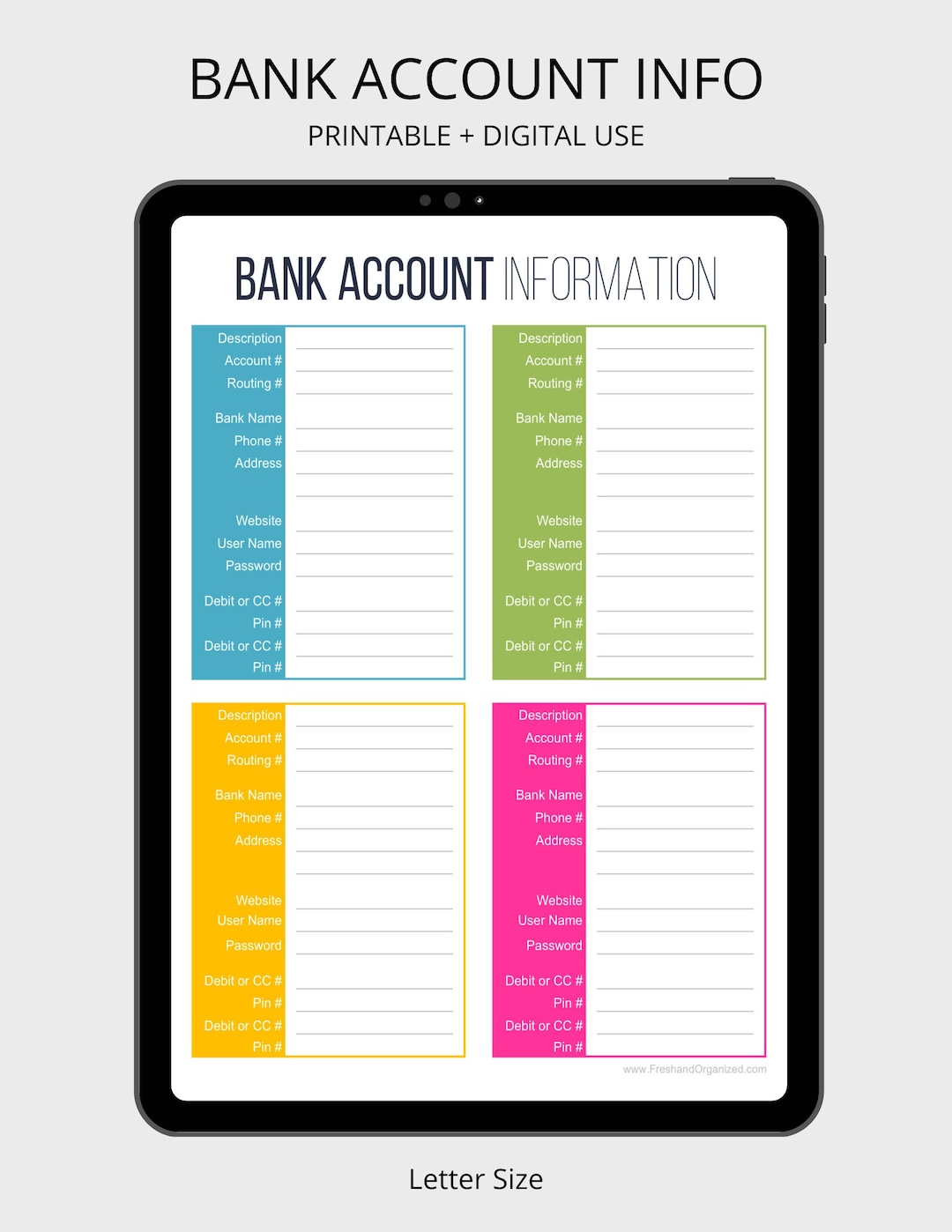 Bank Account Information Printable - Fillable - Personal Finance ...