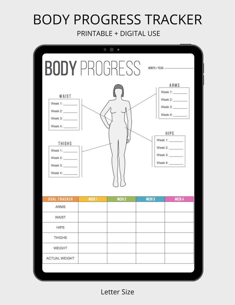 Body Progress Tracker Printable - Body Measurements Tracker - Weight ...