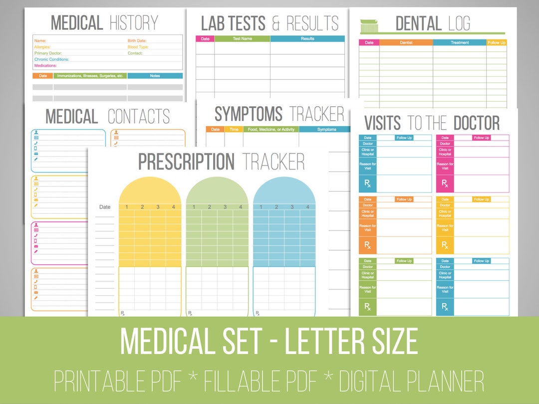 Medical Printables Set - Organizing Printables - Fillable - DIY Medical ...
