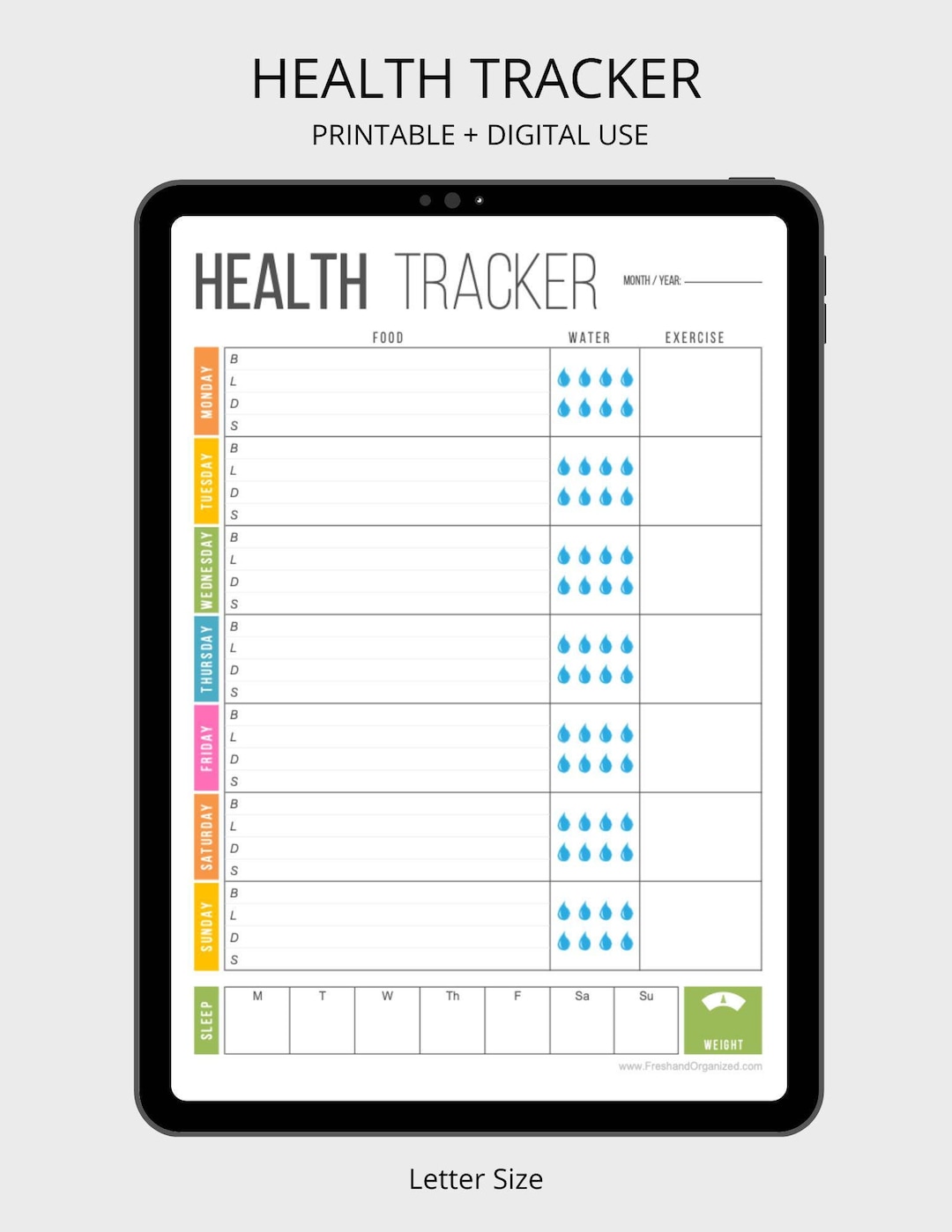 Weekly Health Tracker Printable - Food Tracker, Weight Tracker, Sleep ...