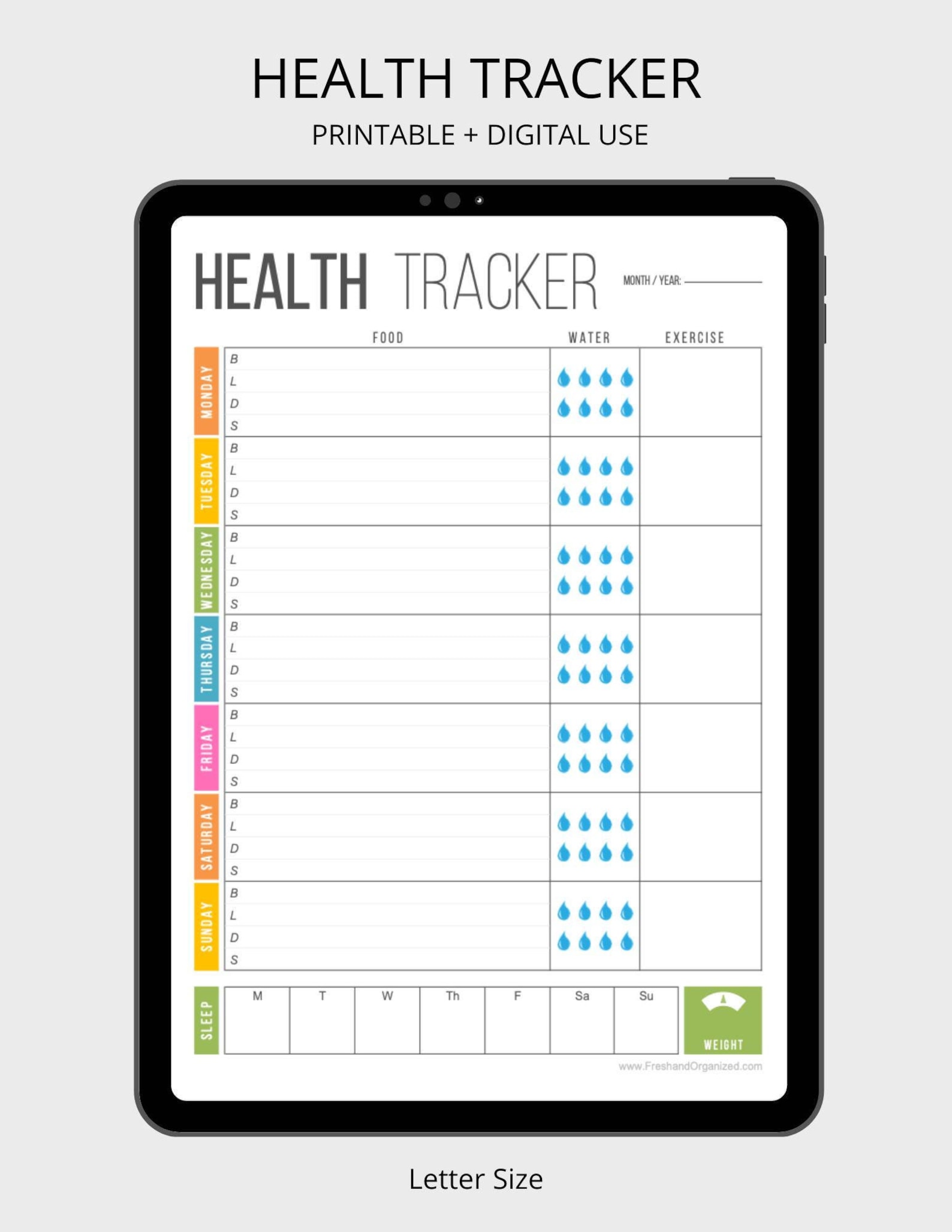 Weekly Health Tracker Printable - Food Tracker, Weight Tracker, Sleep ...