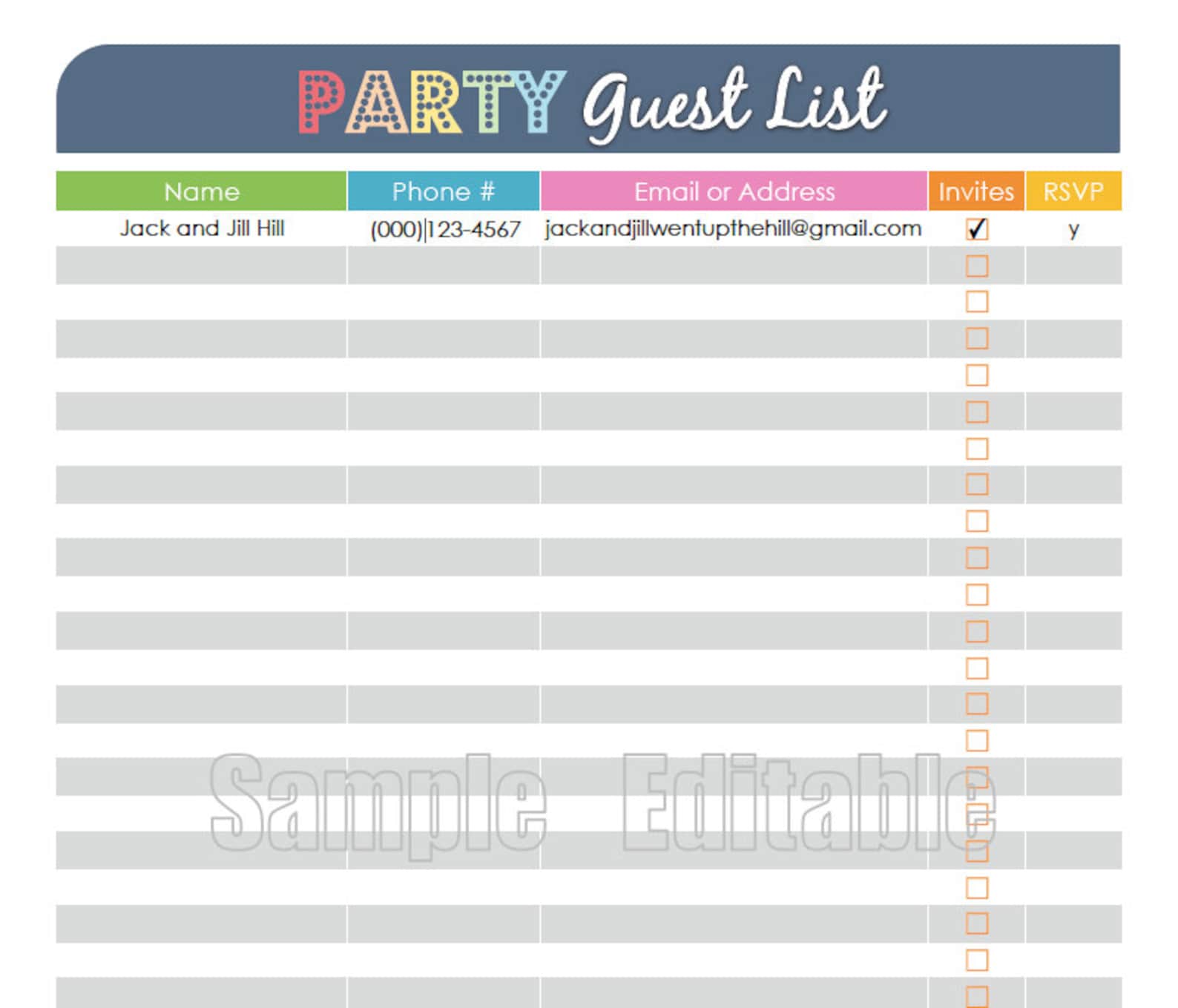 Party Planner and Party Guest List Set Fillable Organizing - Etsy