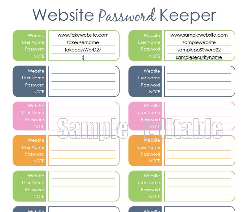 Website Password Keeper Website Login Information, Online Password ...