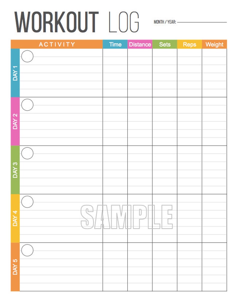 Workout Log Exercise Log Health And Fitness Printable Etsy