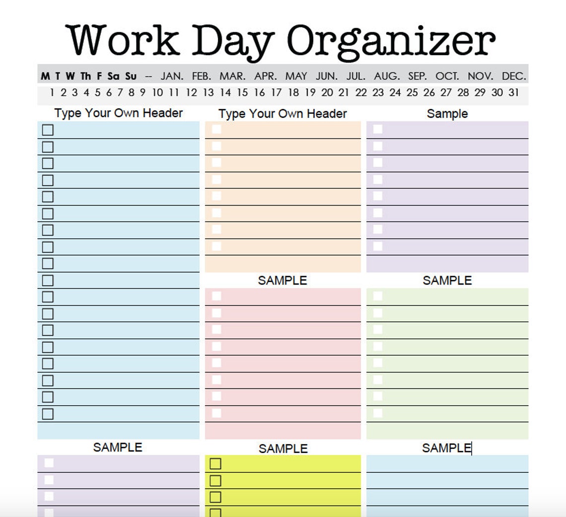 Blank Work Day Organizer Diy Planner Page Work Planner | Etsy