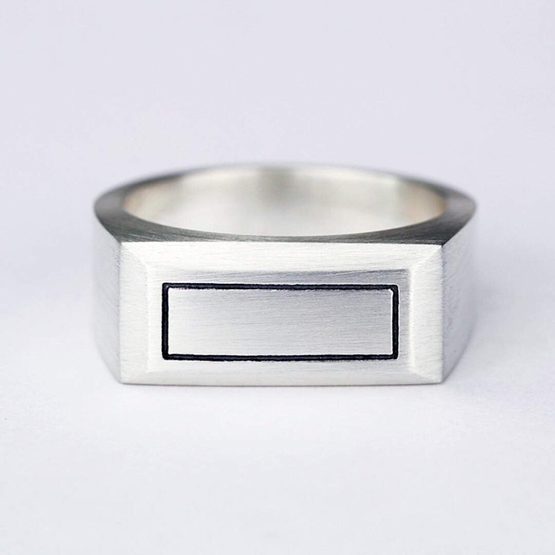 Rectangle Signet Ring Men: Matte Sterling Silver Geometric Band - Etsy