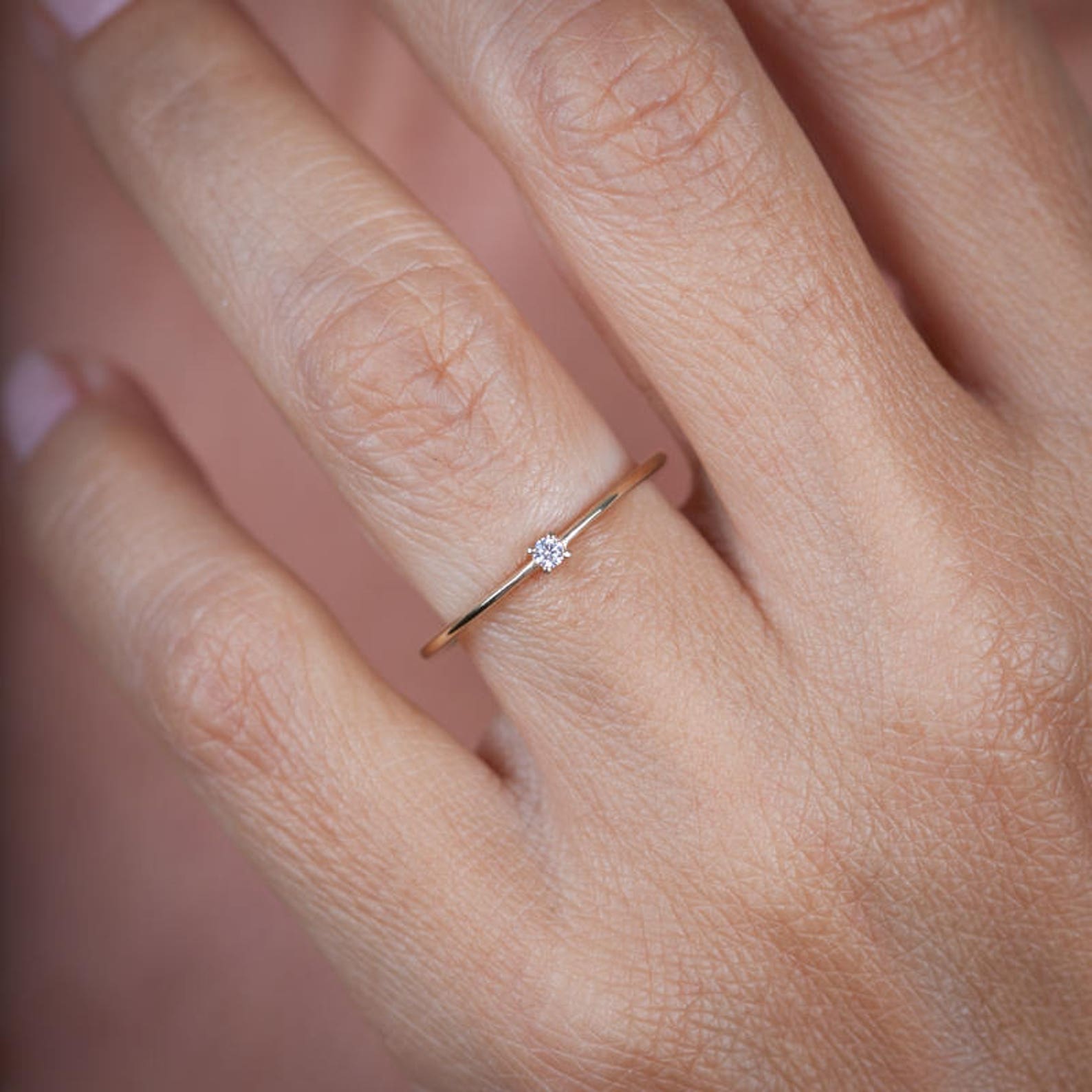 Diamond Ring 18K Gold Diamond Ring April Birthstone Ring | Etsy