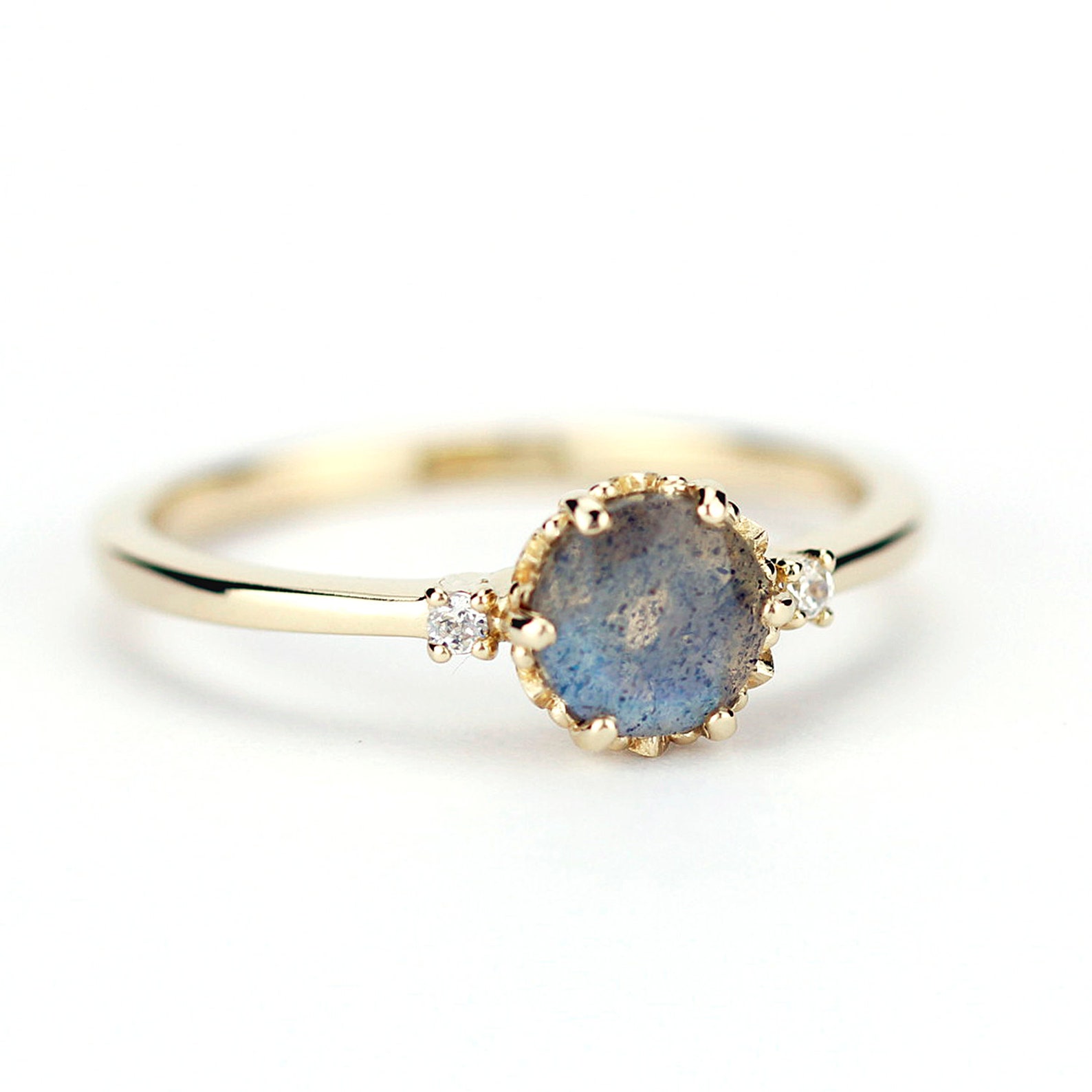 Labradorite Engagement Ring Three Stones Ring Delicate - Etsy UK