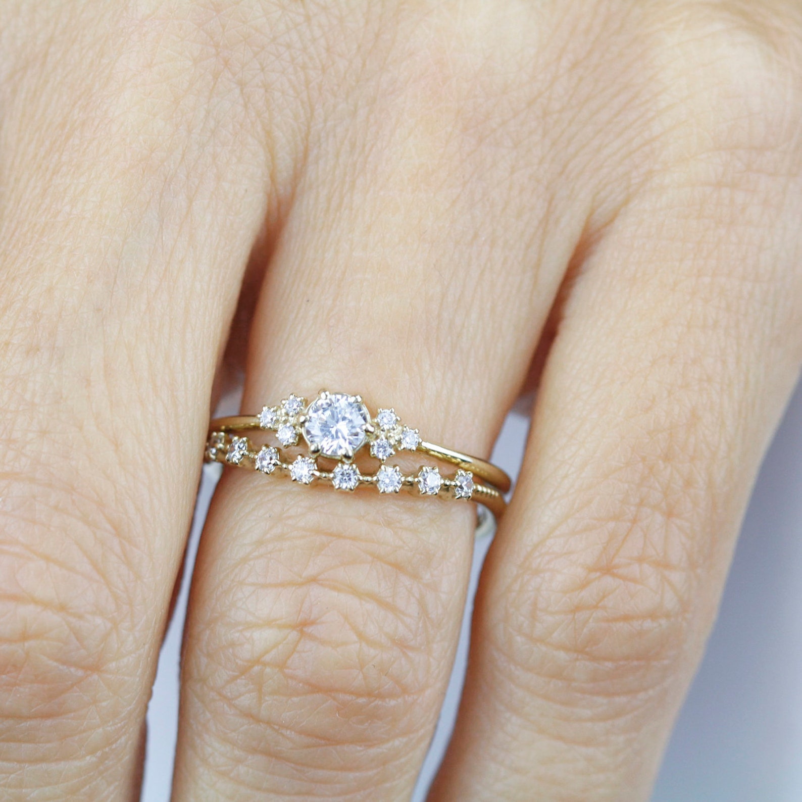 Wedding Rings Set Simple Unique Engagement Rings Stacked | Etsy