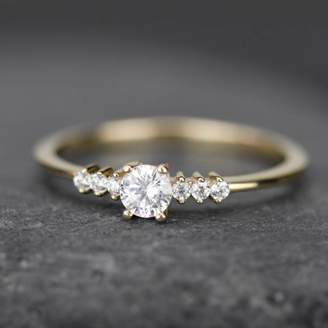 Round Diamond Engagement Ring Side Stones Thin Band | Diamond Rings ...