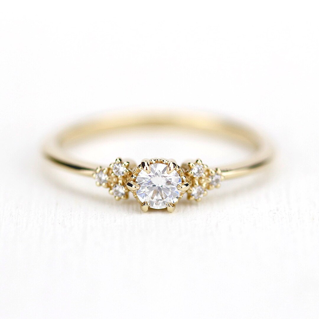 Delicate Diamond Ring, Engagement Ring White Diamond, Minimalist ...