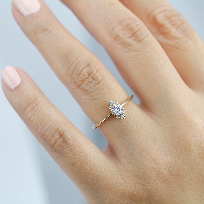 Delicate diamond ring cluster ring white diamonds minimalist | Etsy