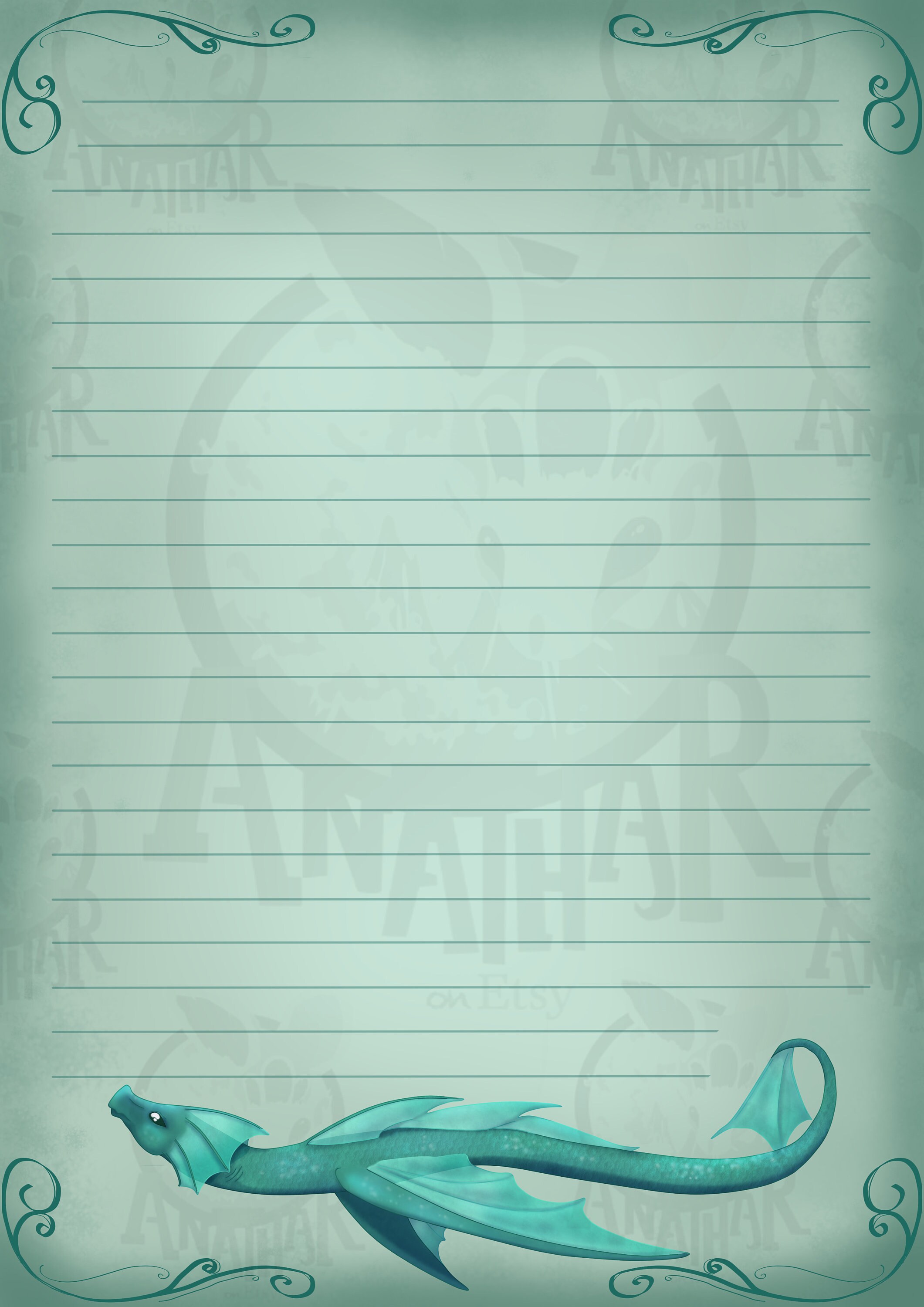 Printable Dragon Stationary / Digital Download / 5 A4 Pages - Etsy