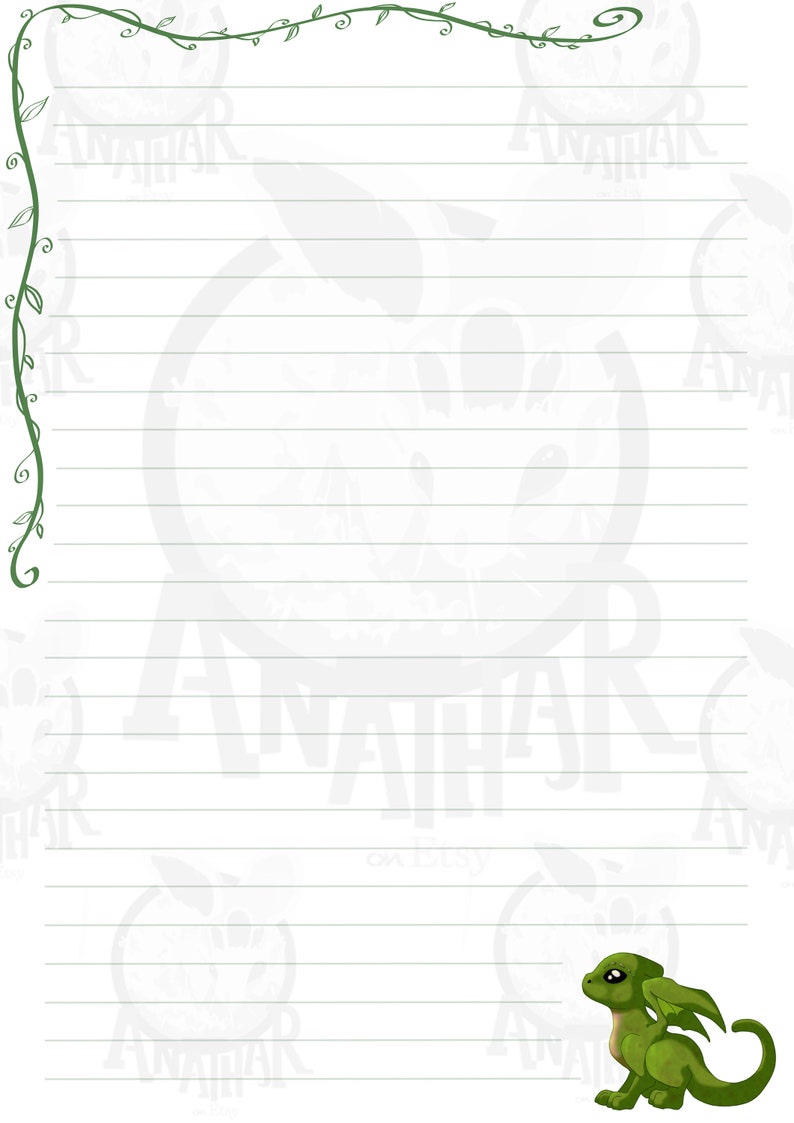 Easy Print Printable Dragon Stationary / Digital Download / 5 A4 Pages ...
