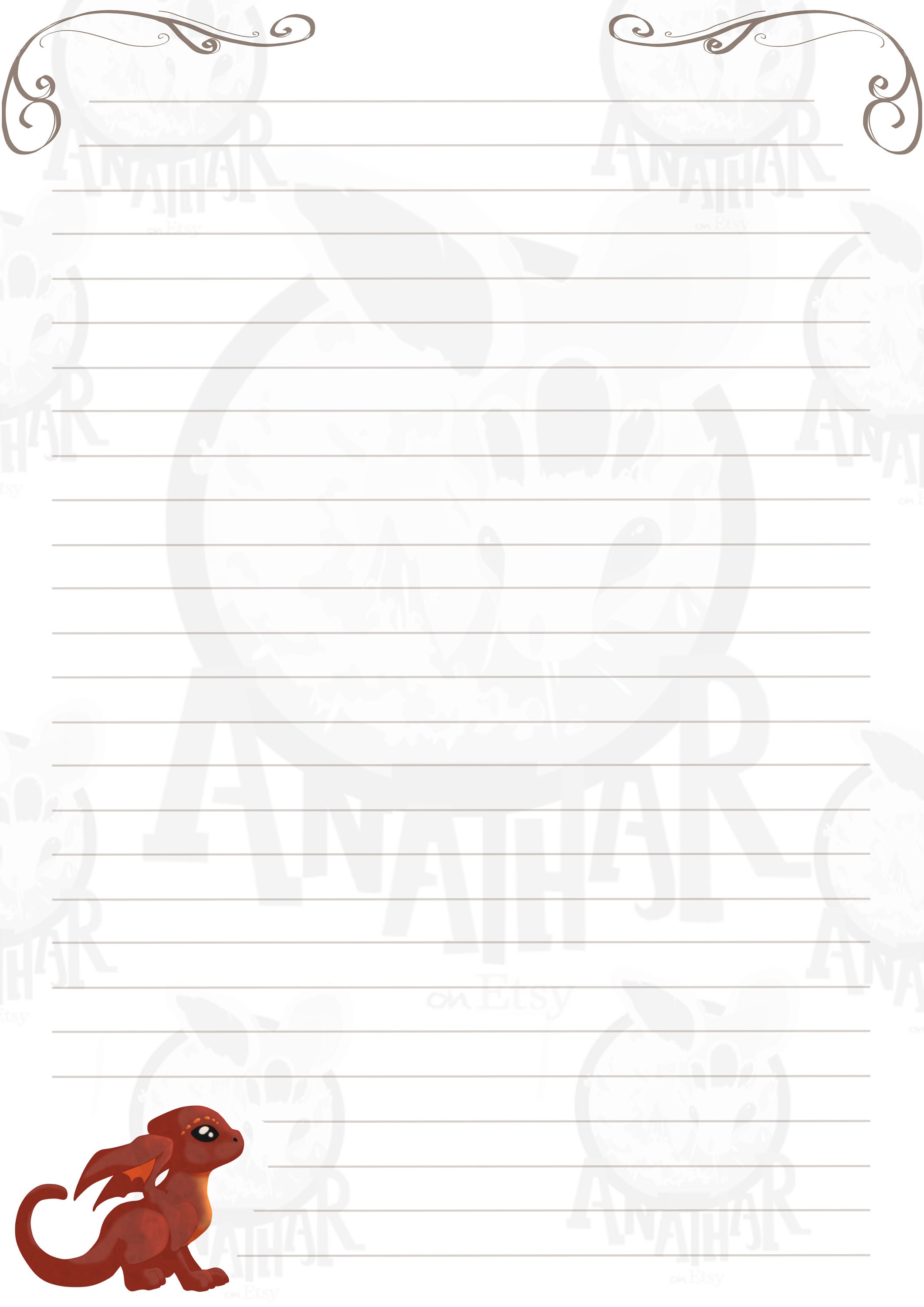 Easy Print Printable Dragon Stationary / Digital Download / 5 A4 Pages ...