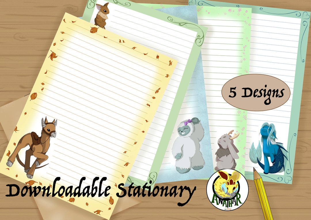 Printable Fantasy Creature Stationary / Digital Download / 5 A4 Pages ...
