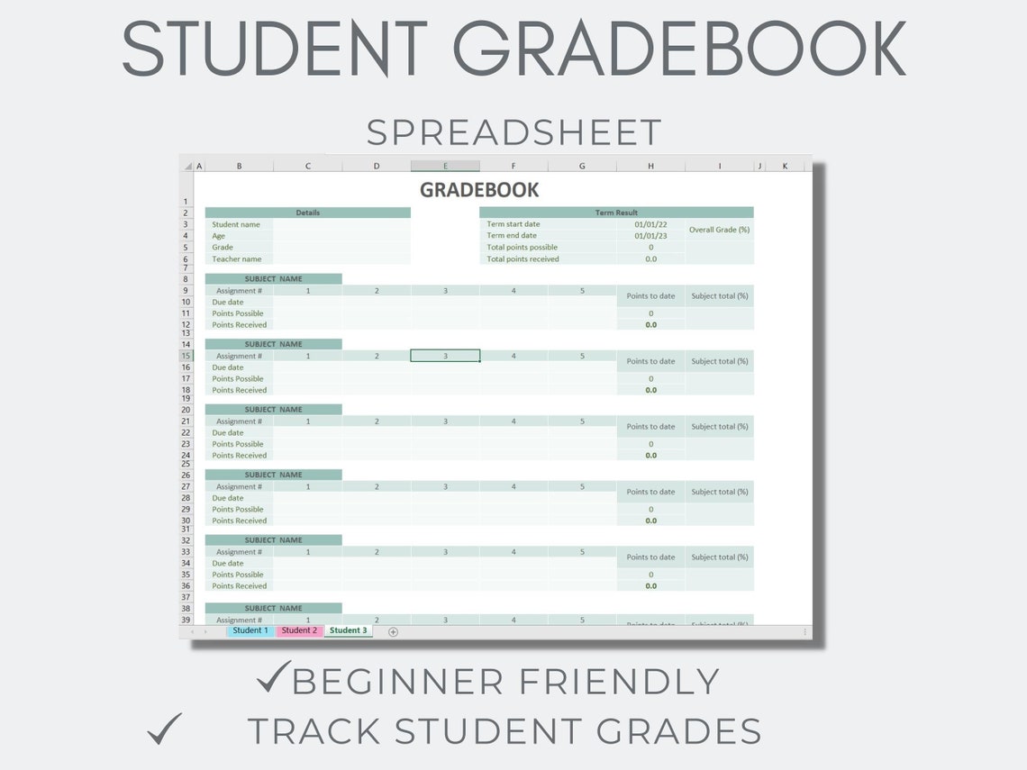 Homeschool Planner GRADEBOOK Excel Spreadsheet STUDENT COLLEGE - Etsy