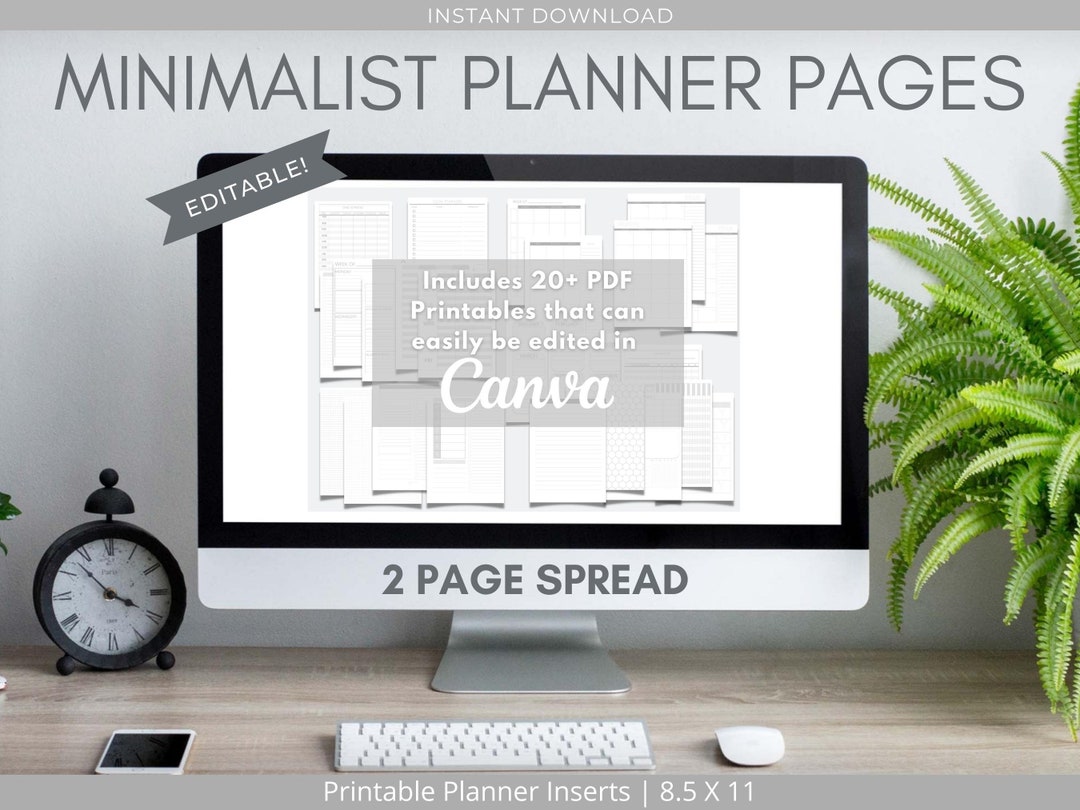 Minimalist Planner Printable Undated Canva Planner PDF Editable Digital ...