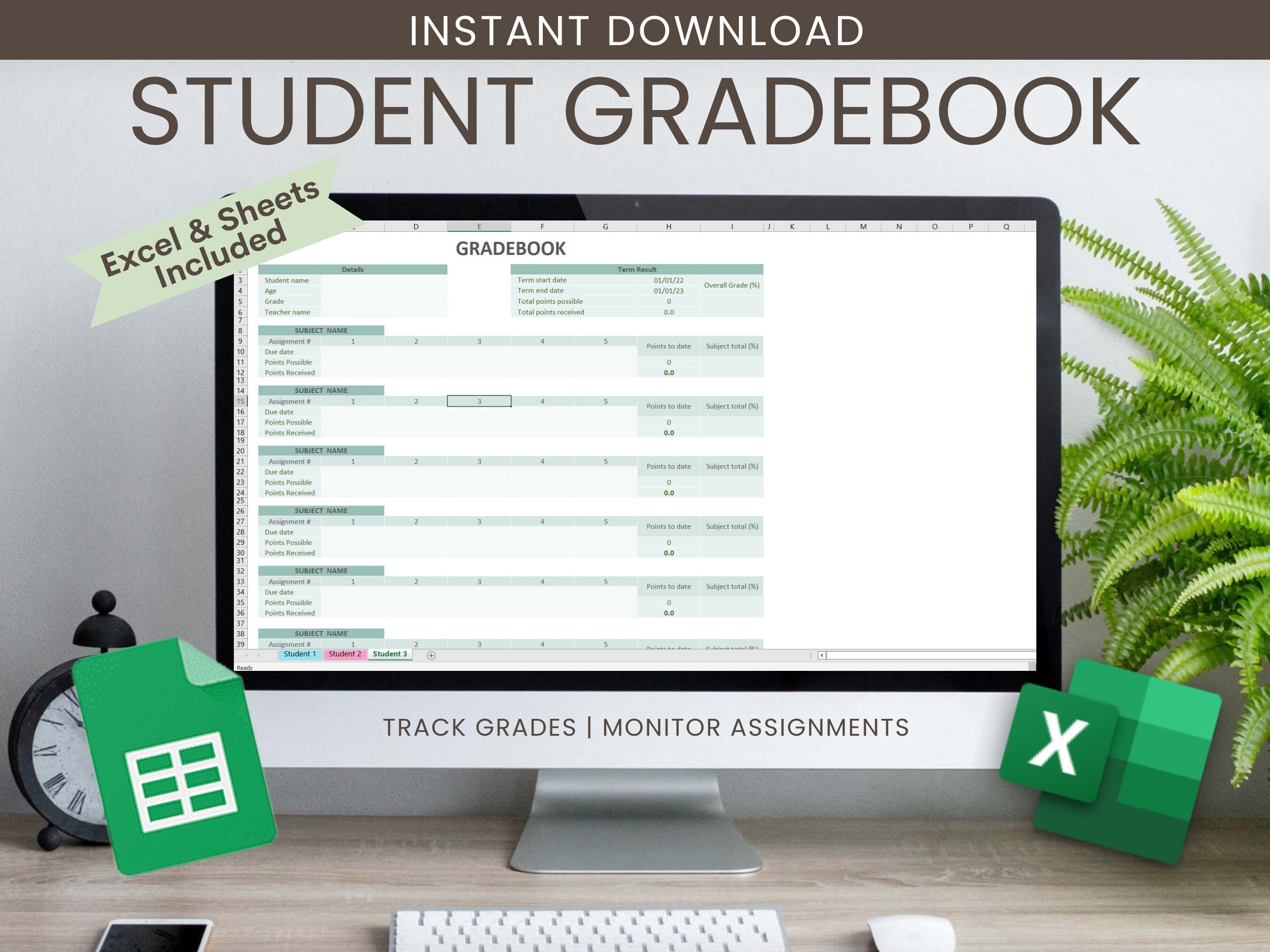 Homeschool Planner GRADEBOOK Excel Spreadsheet STUDENT COLLEGE ...