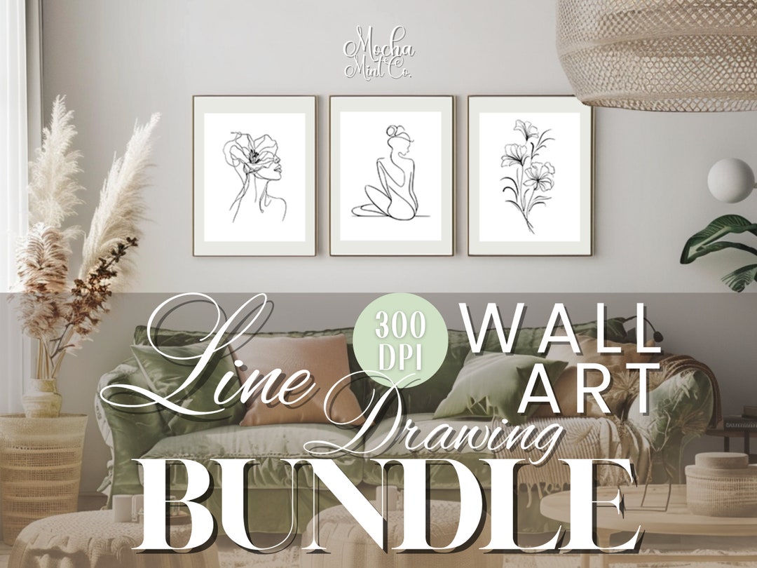 Line Drawing Wall Art, Bundle Minimalist Feminine, Modern Fine Line Art ...