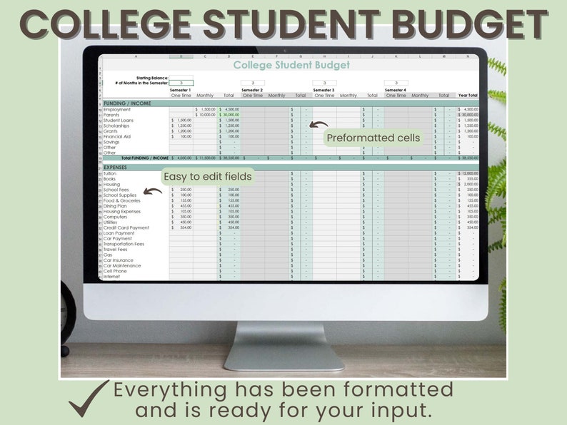 STUDENT BUDGET Excel Template COLLEGE Expense Tracker Google Sheets ...