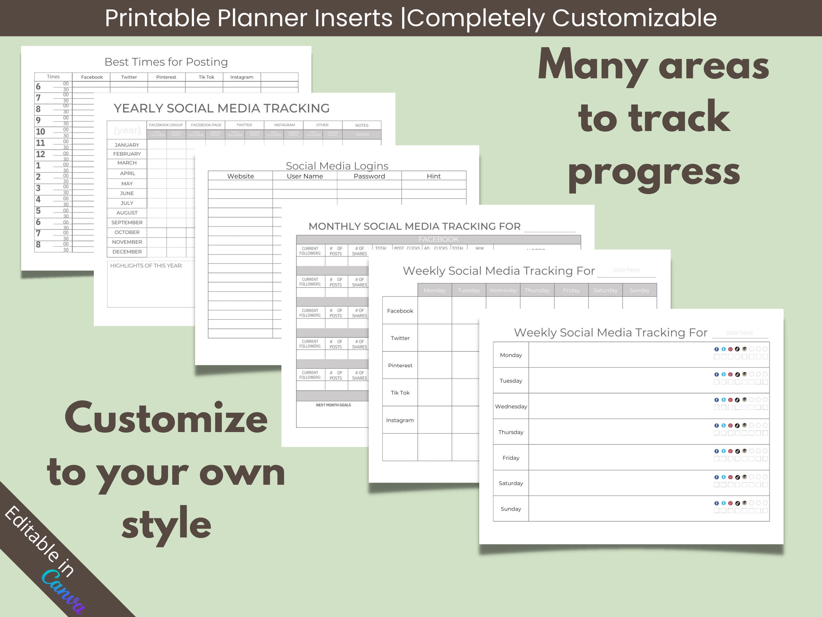 Social Media Planner Printable Canva Planner PDF Editable Digital ...