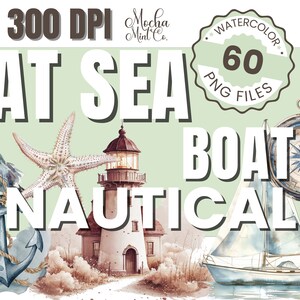 Nautical Clipart Watercolor Bundle, PNG, Sea Clipart, Ocean Clipart ...