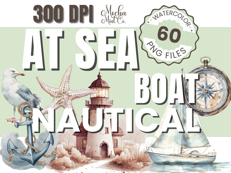 Nautical Clipart Watercolor Bundle, PNG, Sea Clipart, Ocean Clipart ...