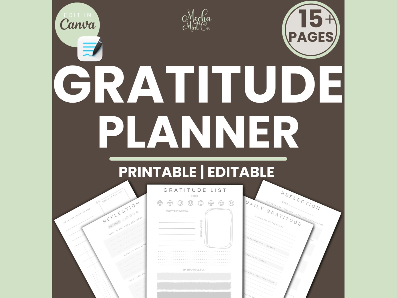 Gratitude Journal CANVA Printable Mindfulness Log Gratitude Editable ...